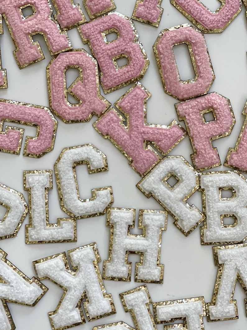 Varsity Glitter Letter Chenille Initial Patch Adhesive Sticker - Etsy