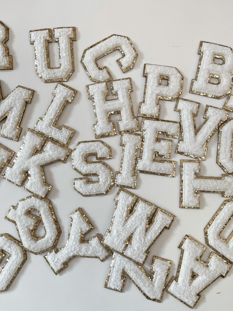 Varsity Glitter Letter Chenille Initial Patch Adhesive Sticker 2.25in ...