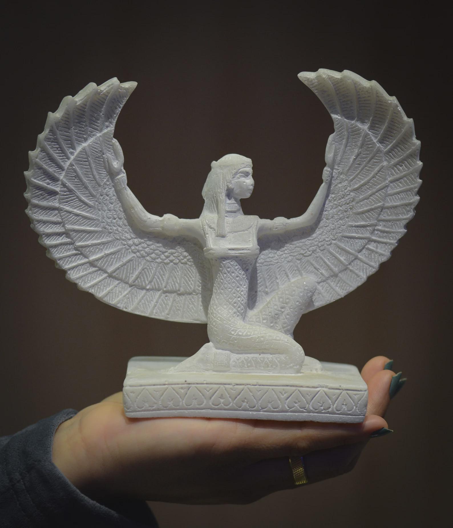 Isis Statue Winged Goddess of Protection White Sculpture Marble Stone ...