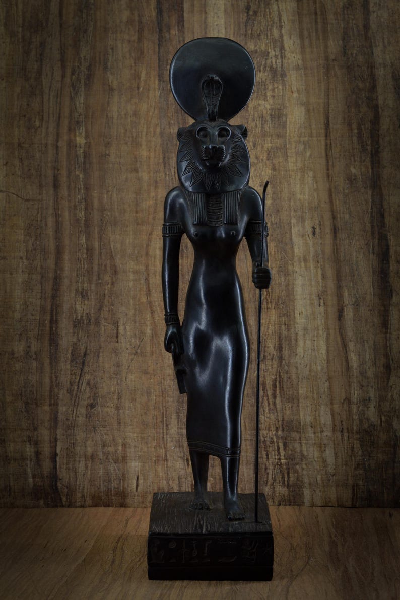 Ancient Egyptian Goddess Sekhmet, Black Large Statue Holding the Ankh ...