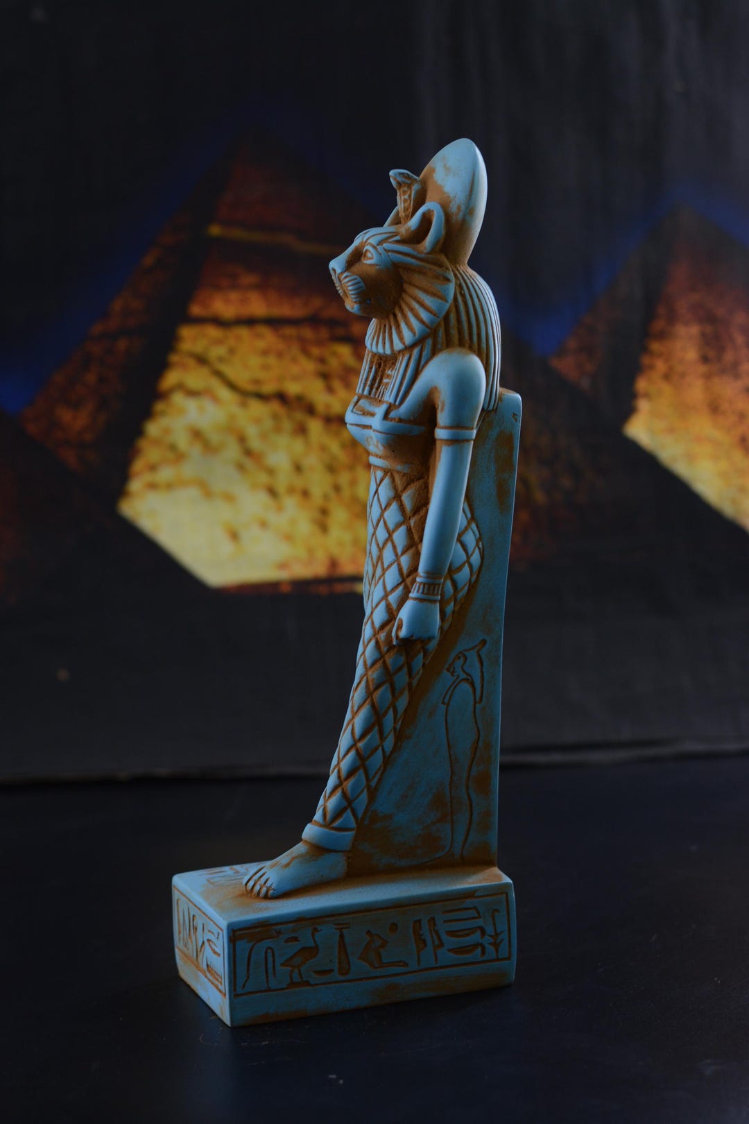 Sekhmet Statue Blue Sculpture Stone, Unique Egyptian Goddess of War ...