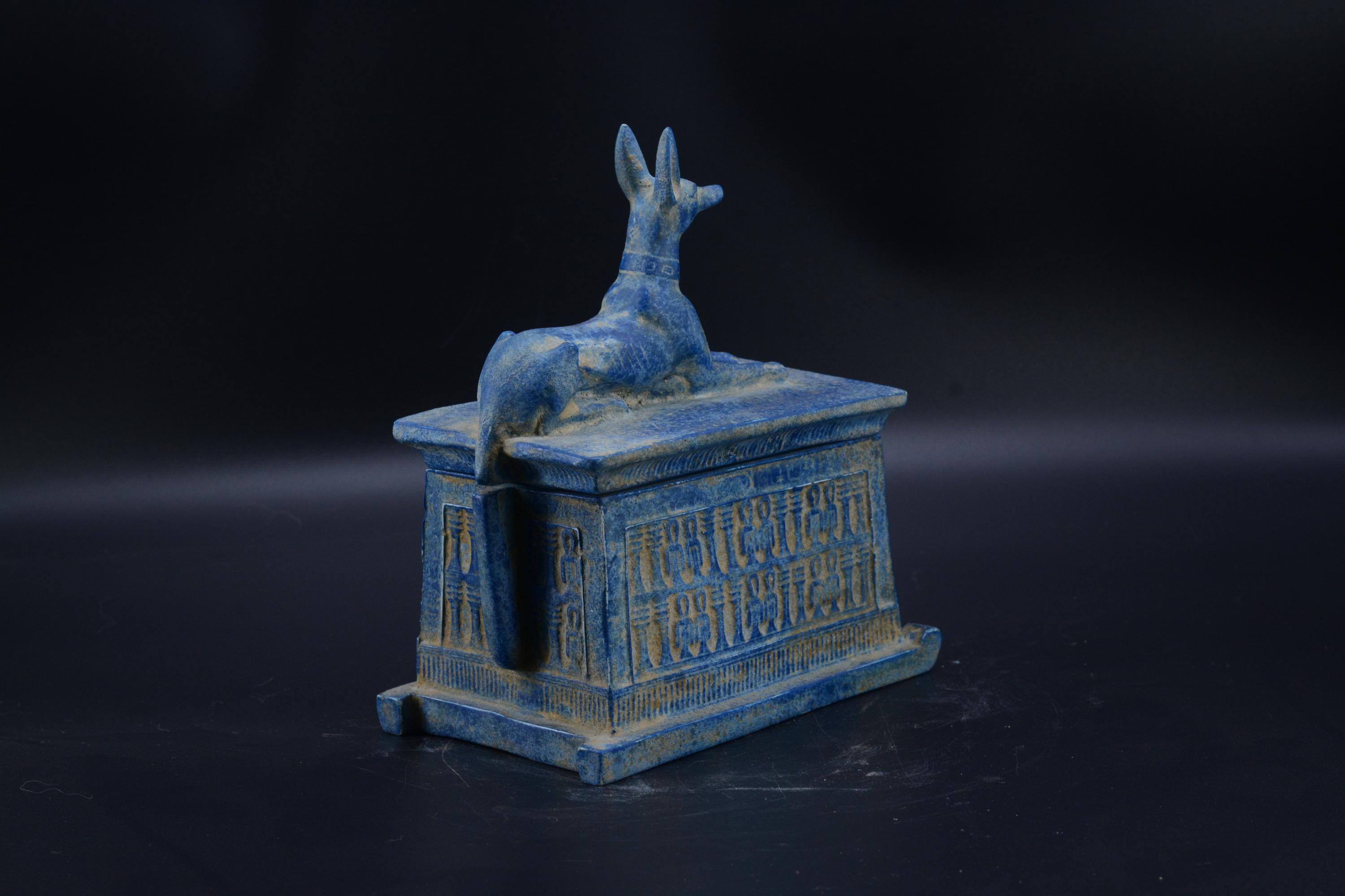 Anubis Altar Box – Egyptian Jackal Figurine on Hieroglyphic Chest ...