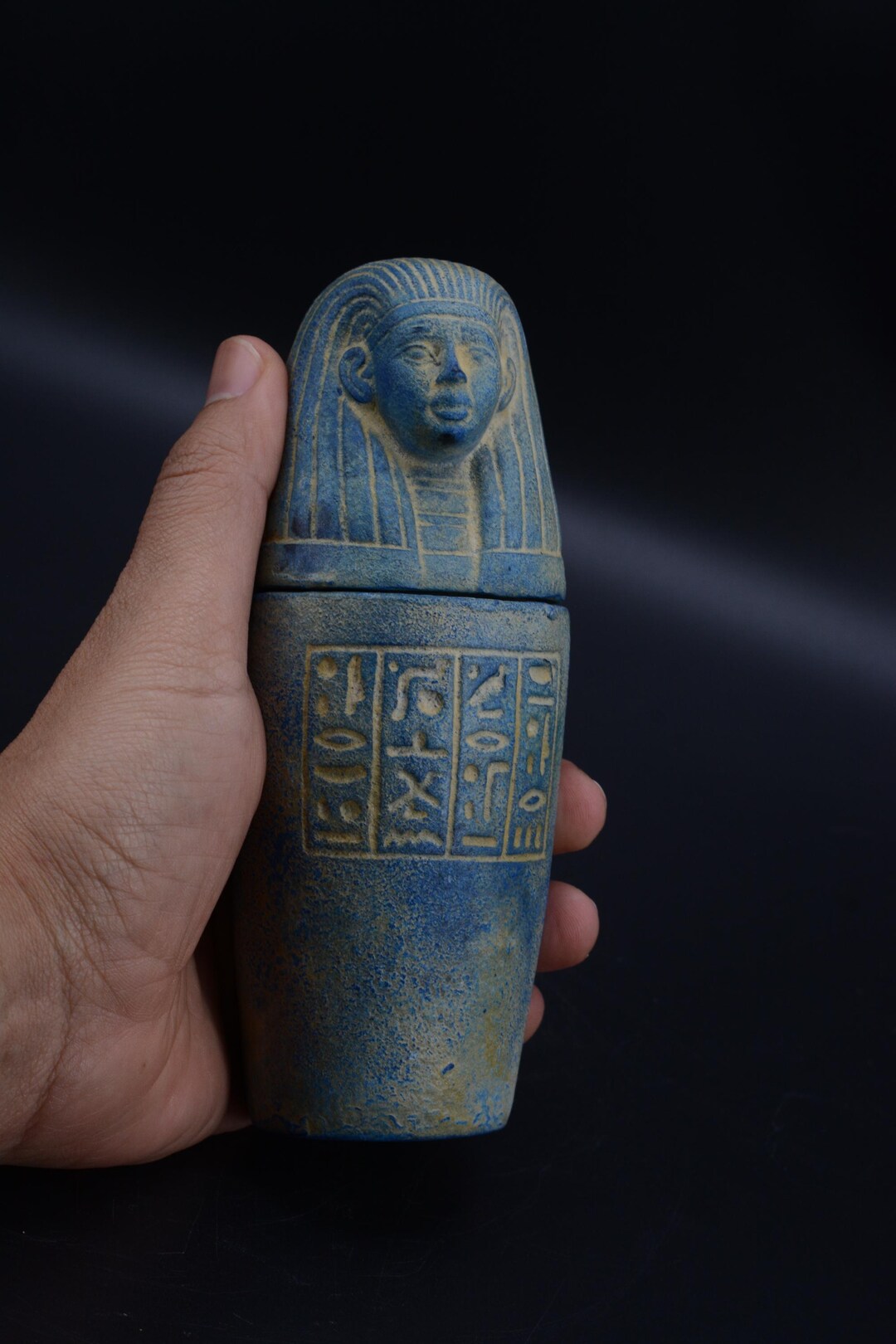 Egyptian Canopic Jar Set – Handcrafted Blue Sculpture | Horus Sons ...