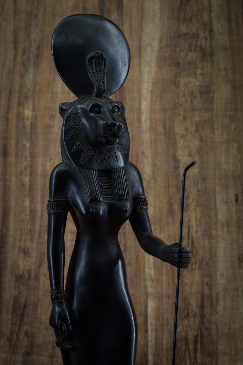 Ancient Egyptian Goddess Sekhmet, Black Large Statue Holding the Ankh ...