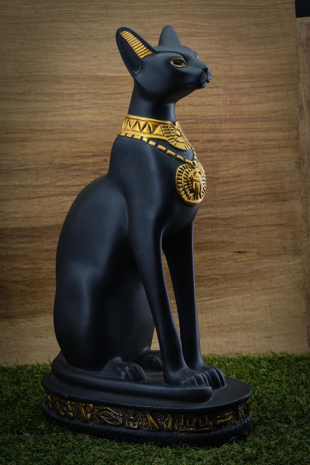 Bastet Cat Statue Black & Gold, Large Sculpture – Unique Hand-painted ...