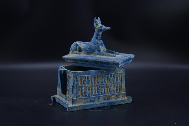 Anubis Altar Box – Egyptian Jackal Figurine on Hieroglyphic Chest ...