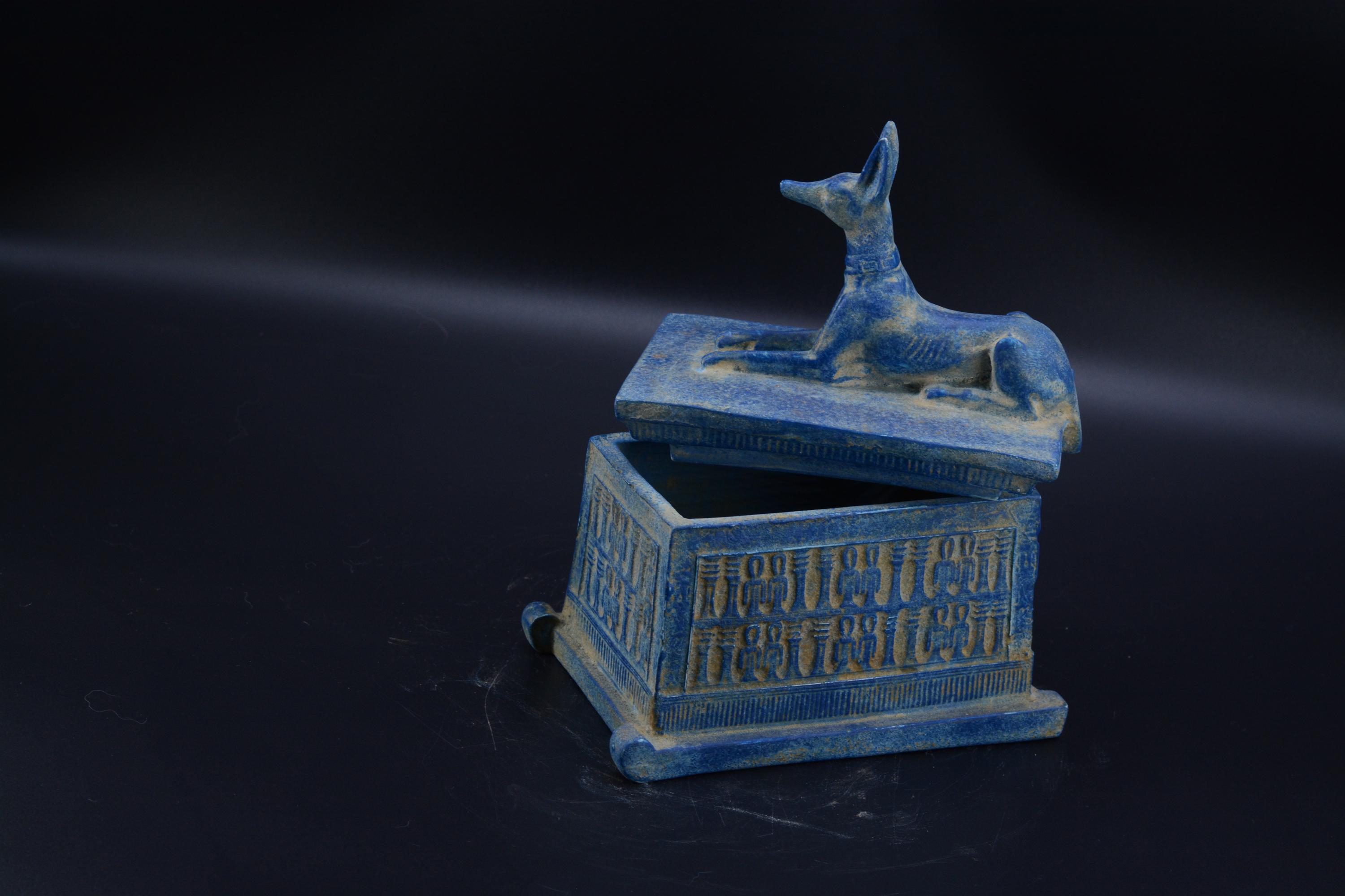 Anubis Altar Box – Egyptian Jackal Figurine on Hieroglyphic Chest ...