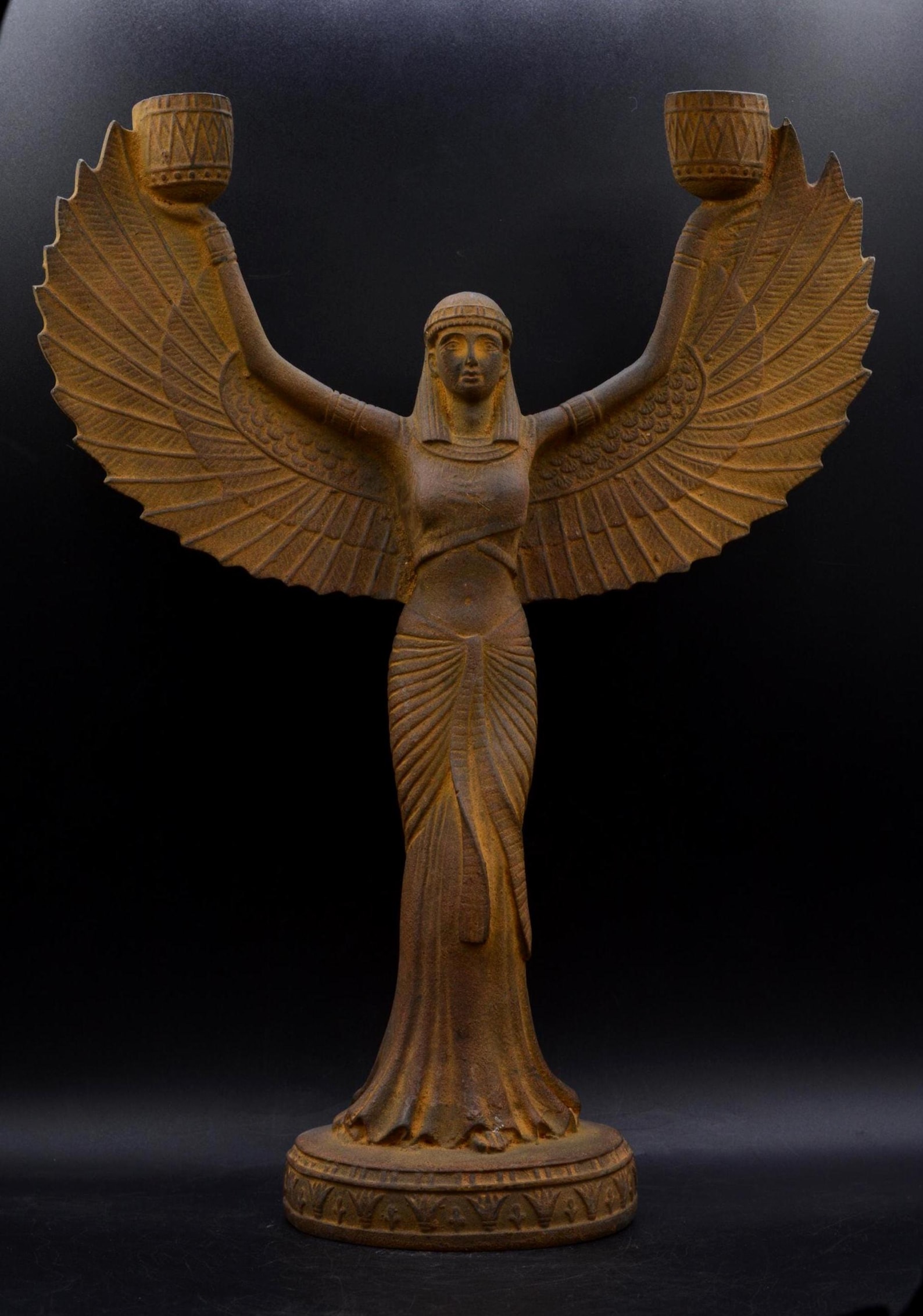 Isis Winged Candle Holder – Egyptian Goddess of Protection Black Statue ...