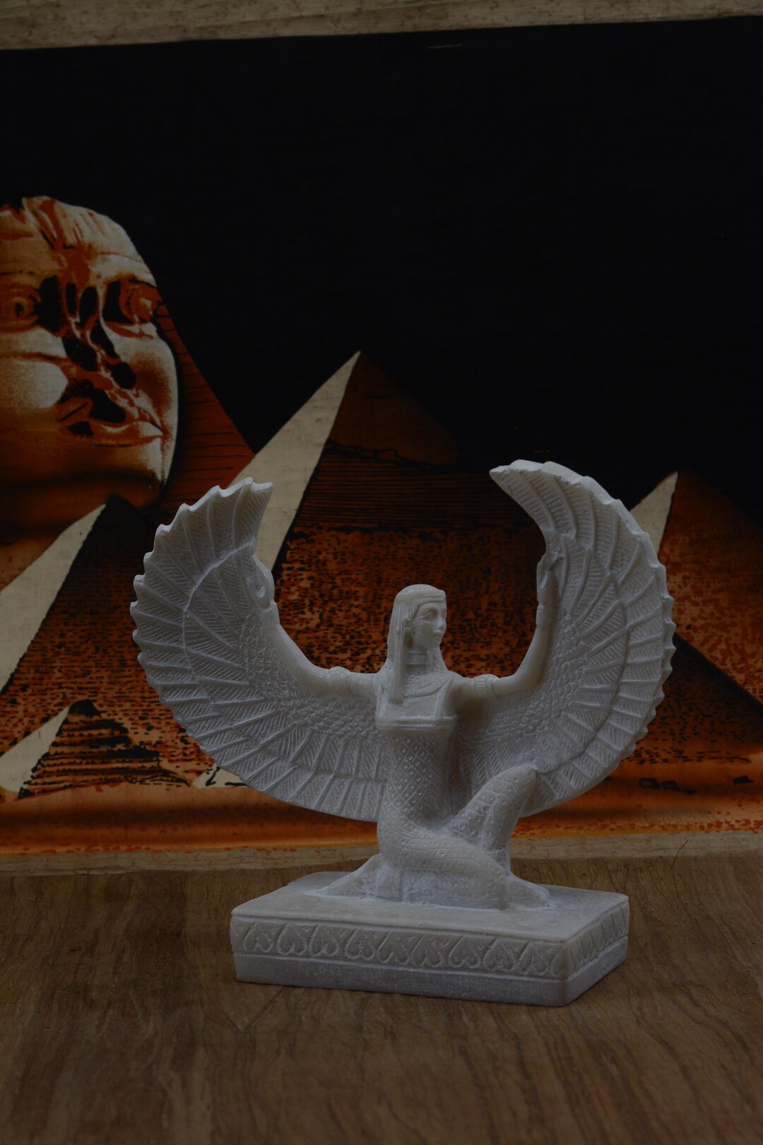 Isis Statue Winged Goddess of Protection White Sculpture Marble Stone ...