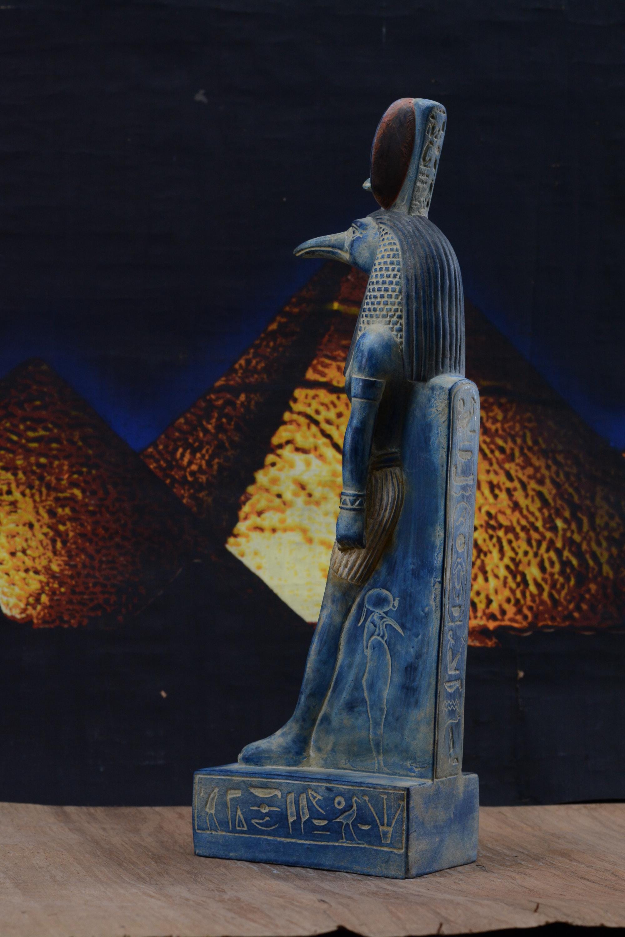 Thoth God of Wisdom Blue Sculpture Painted Stone Figurine | Ibis Head ...
