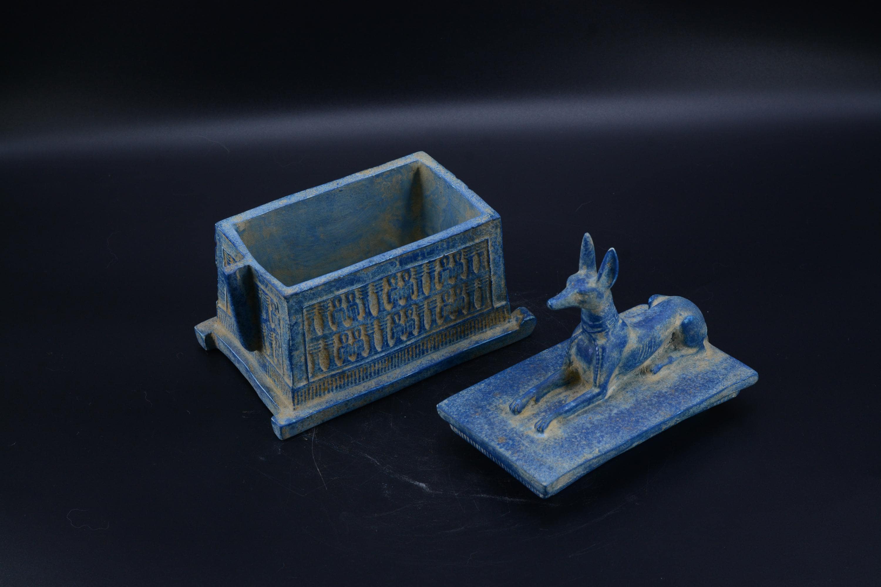 Anubis Altar Box – Egyptian Jackal Figurine on Hieroglyphic Chest ...