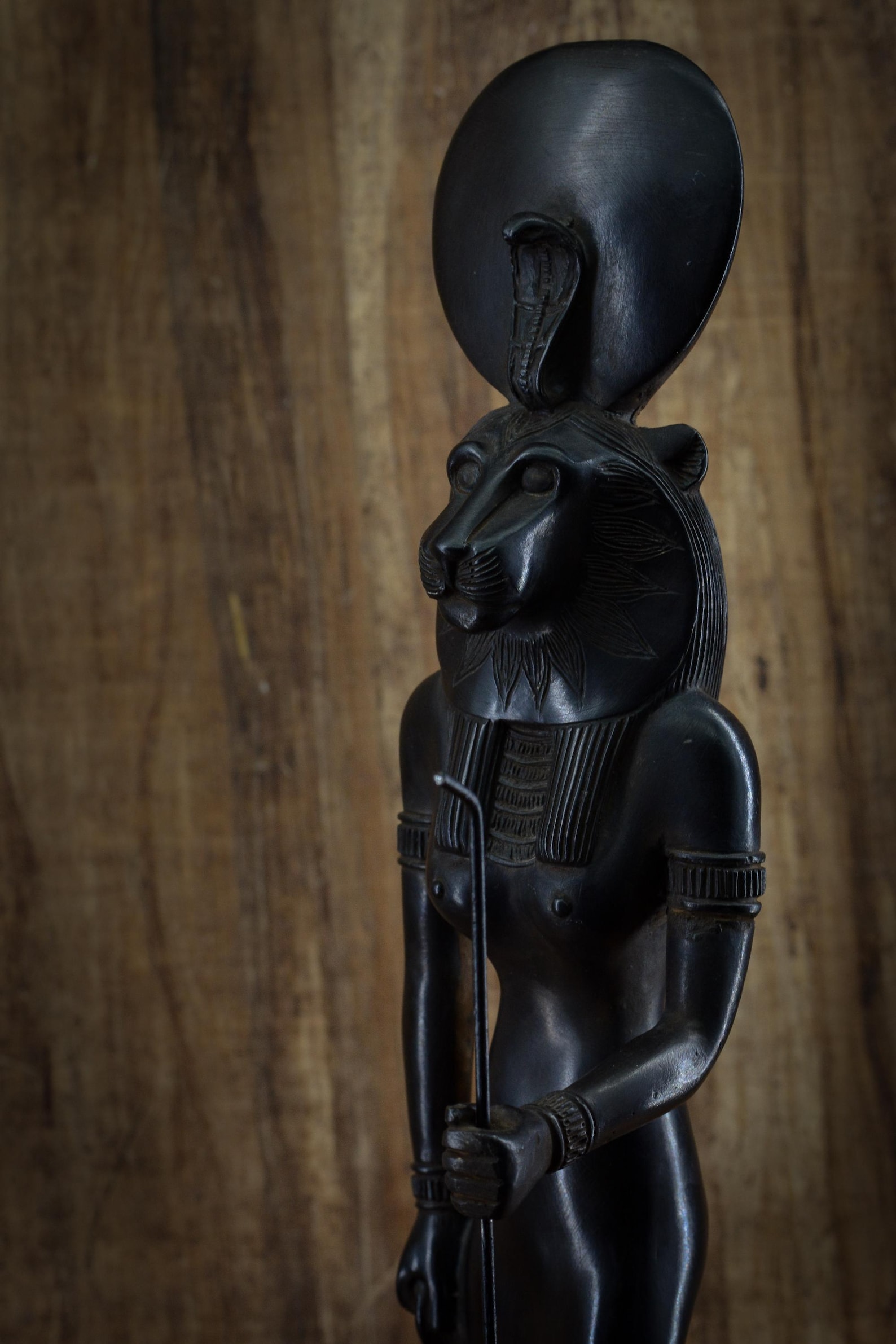 Ancient Egyptian Goddess Sekhmet, Black Large Statue Holding the Ankh ...