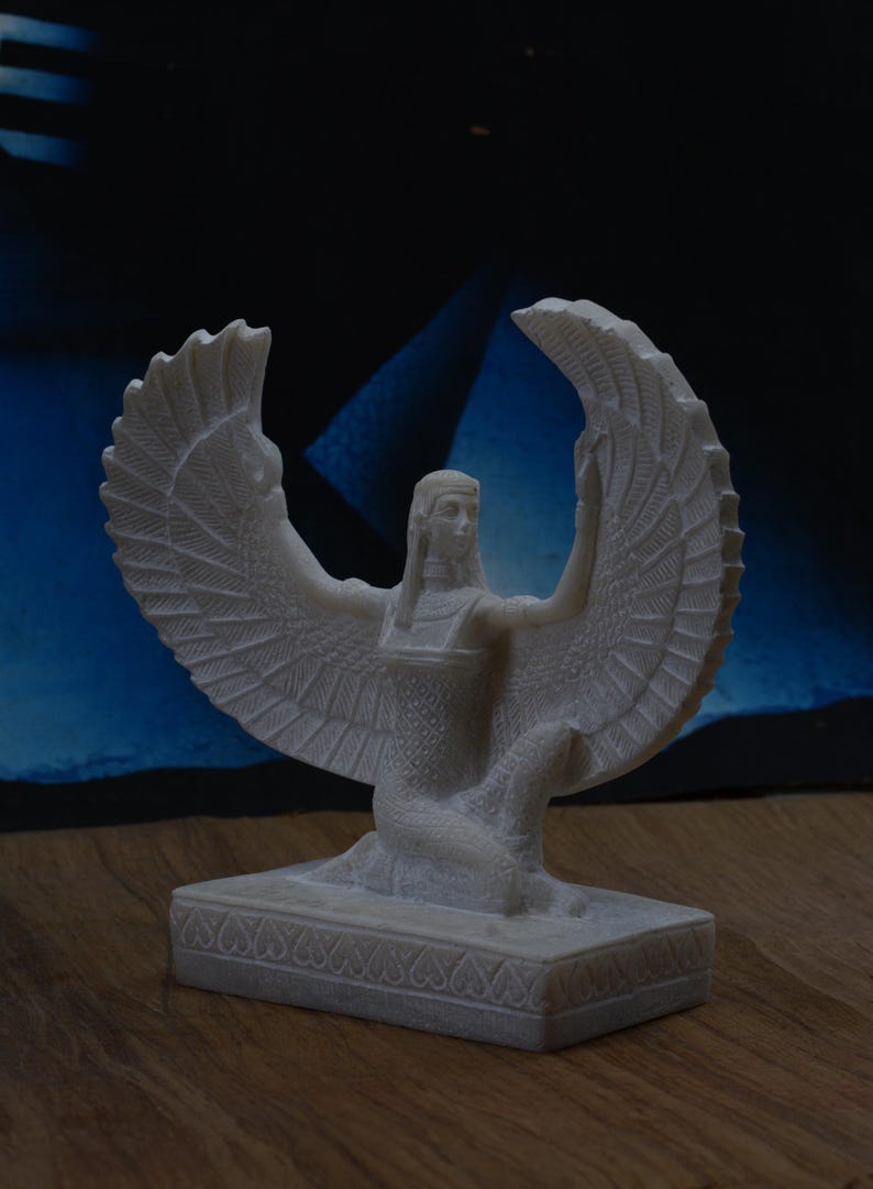 Isis Statue Winged Goddess of Protection White Sculpture Marble Stone ...