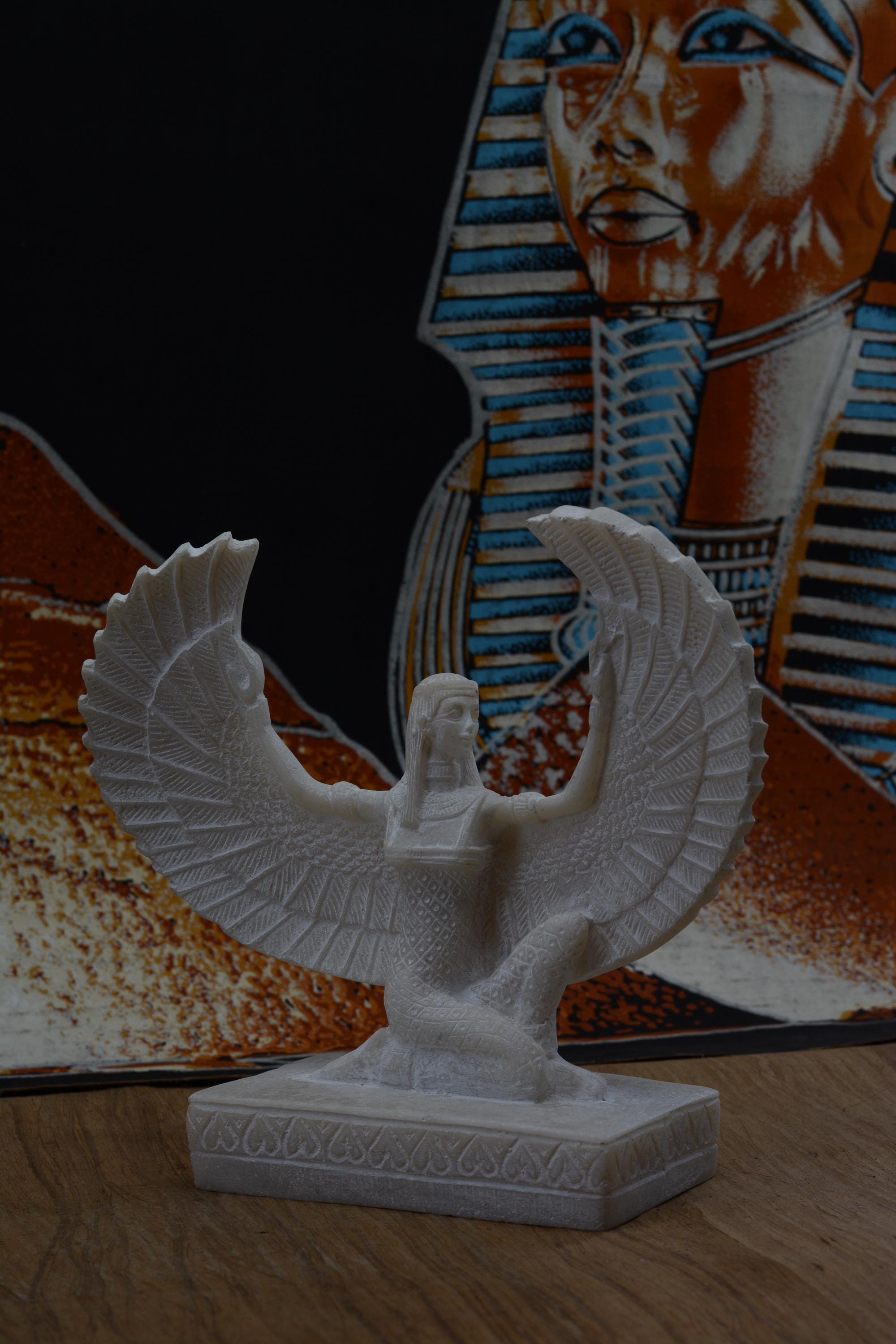 Isis Statue Winged Goddess of Protection White Sculpture Marble Stone ...