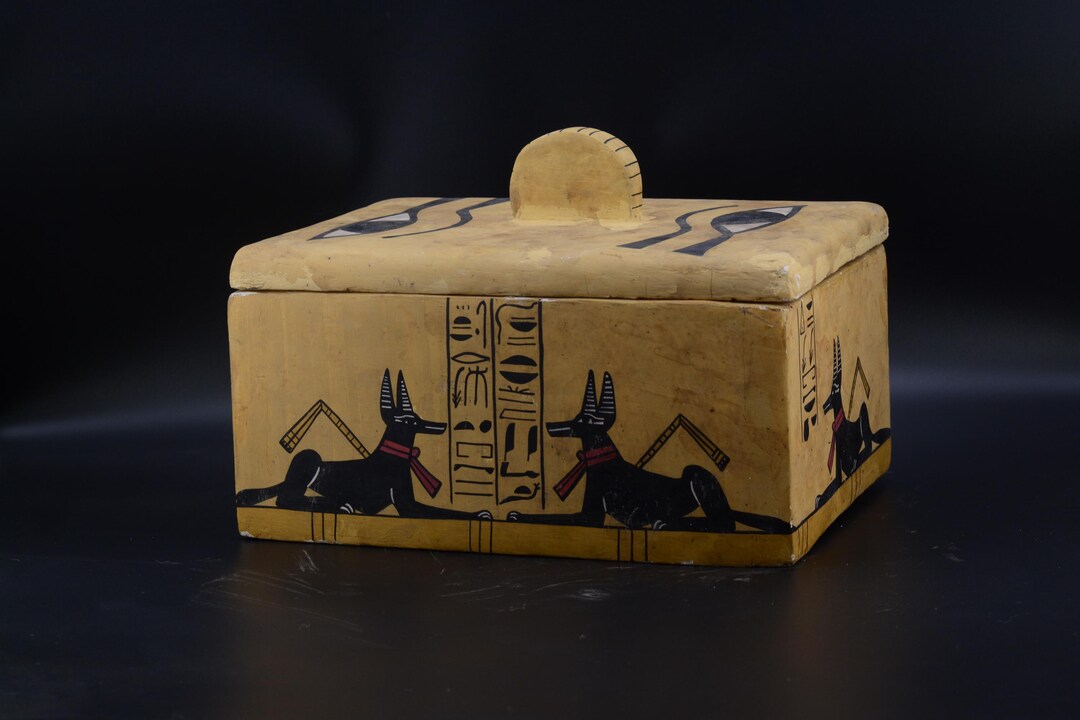 Rare Egyptian Wooden Box – Eye of Horus & Anubis | Unique Hand-painted ...