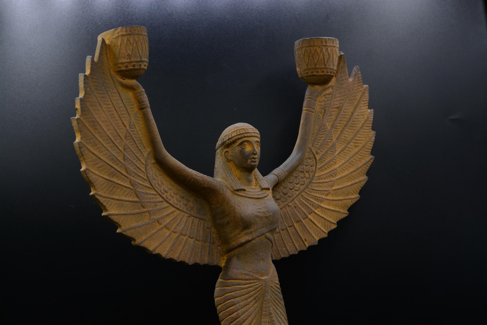 Isis Winged Candle Holder – Egyptian Goddess of Protection Black Statue ...