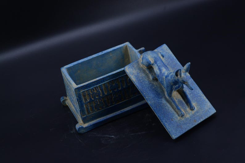 Anubis Altar Box – Egyptian Jackal Figurine on Hieroglyphic Chest ...