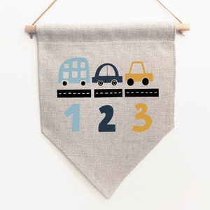 123 Cars Linen Sign | Boys Room Banner | Playroom Sign - Etsy