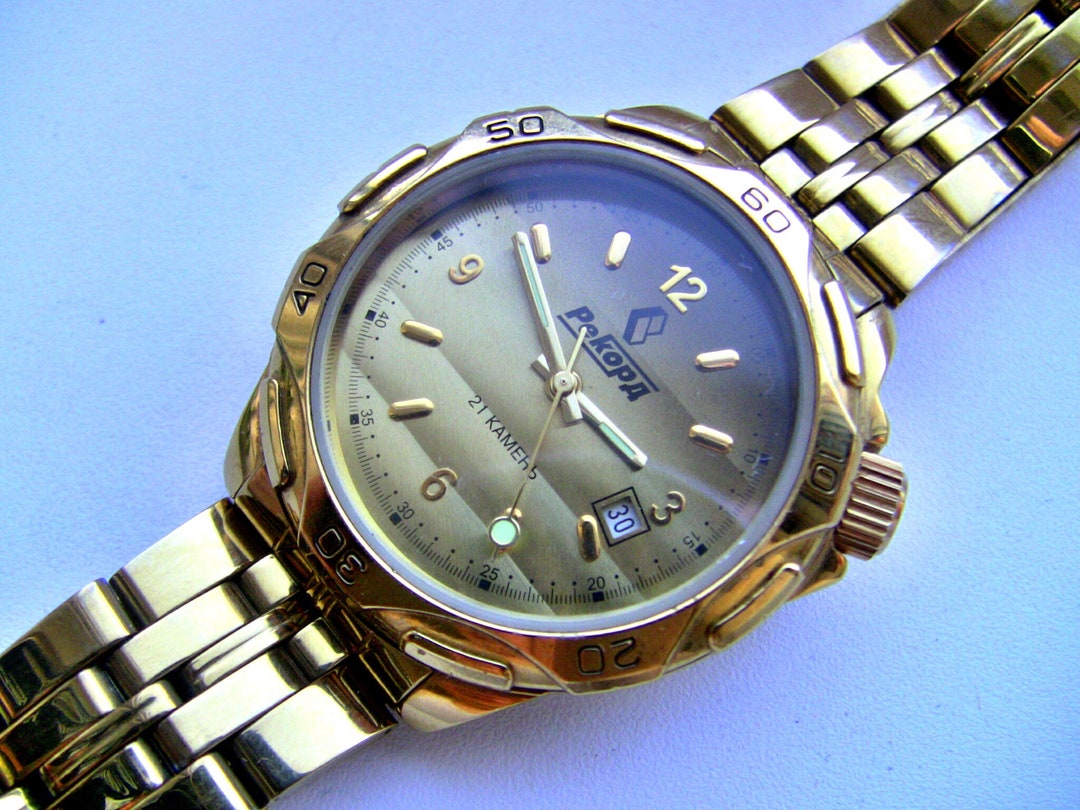 Mens Watch REKORD Soviet USSR Vintage Men Mechanical Wind up Watch ...