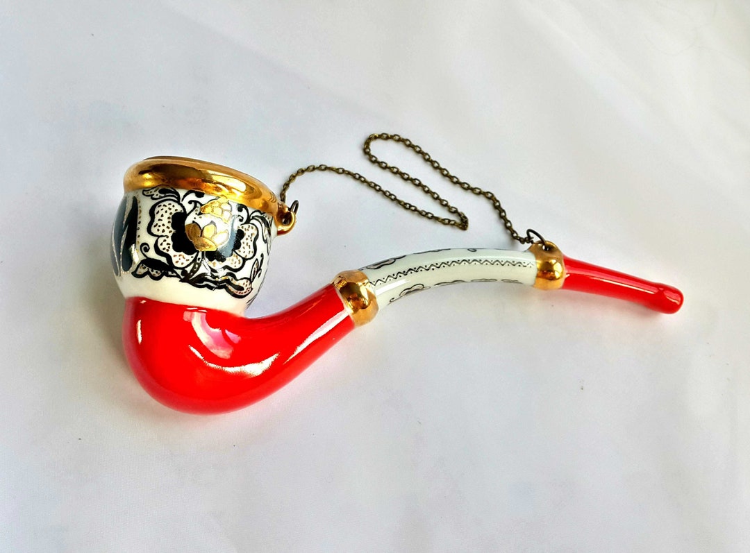 Porcelain Smoking Pipe, Gold Chain, Ceramic Tobacco Pipe Painting Gold ...