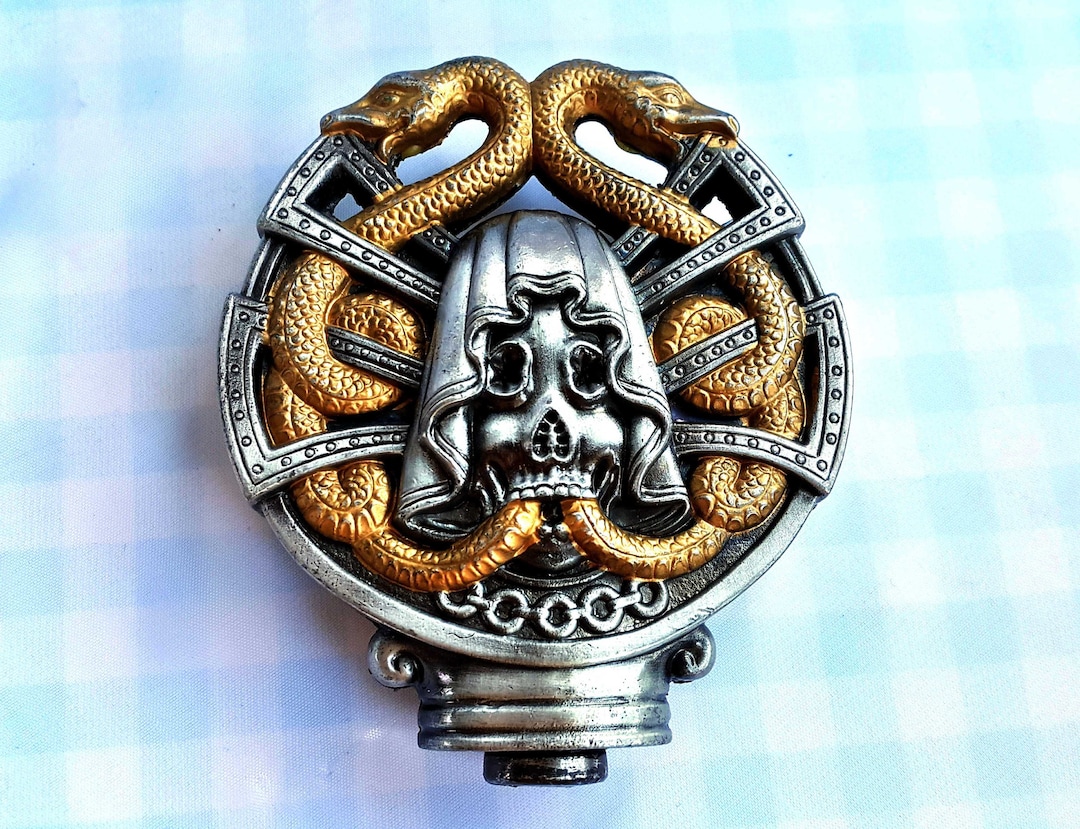 Car or Motorcycle Bonnet Metalic Figurine, Silver-gold Skull,snake ...