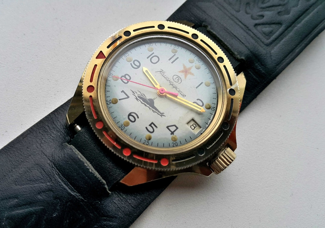 Submarine Captain, Vintage Military Watch, Commander Wostok, Watchband ...