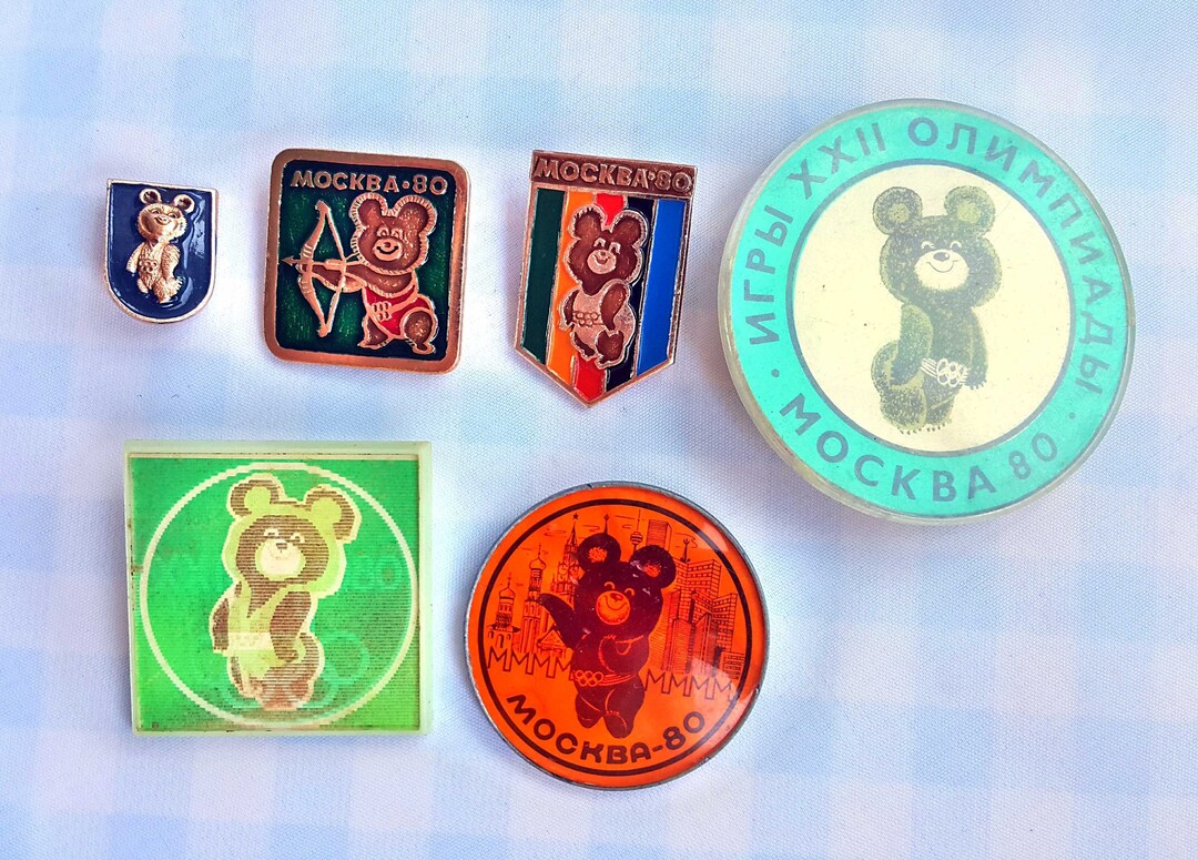 Set 1980 Olympics Soviet Badges Symbol of Moscow Olympics 80 Bear USSR ...