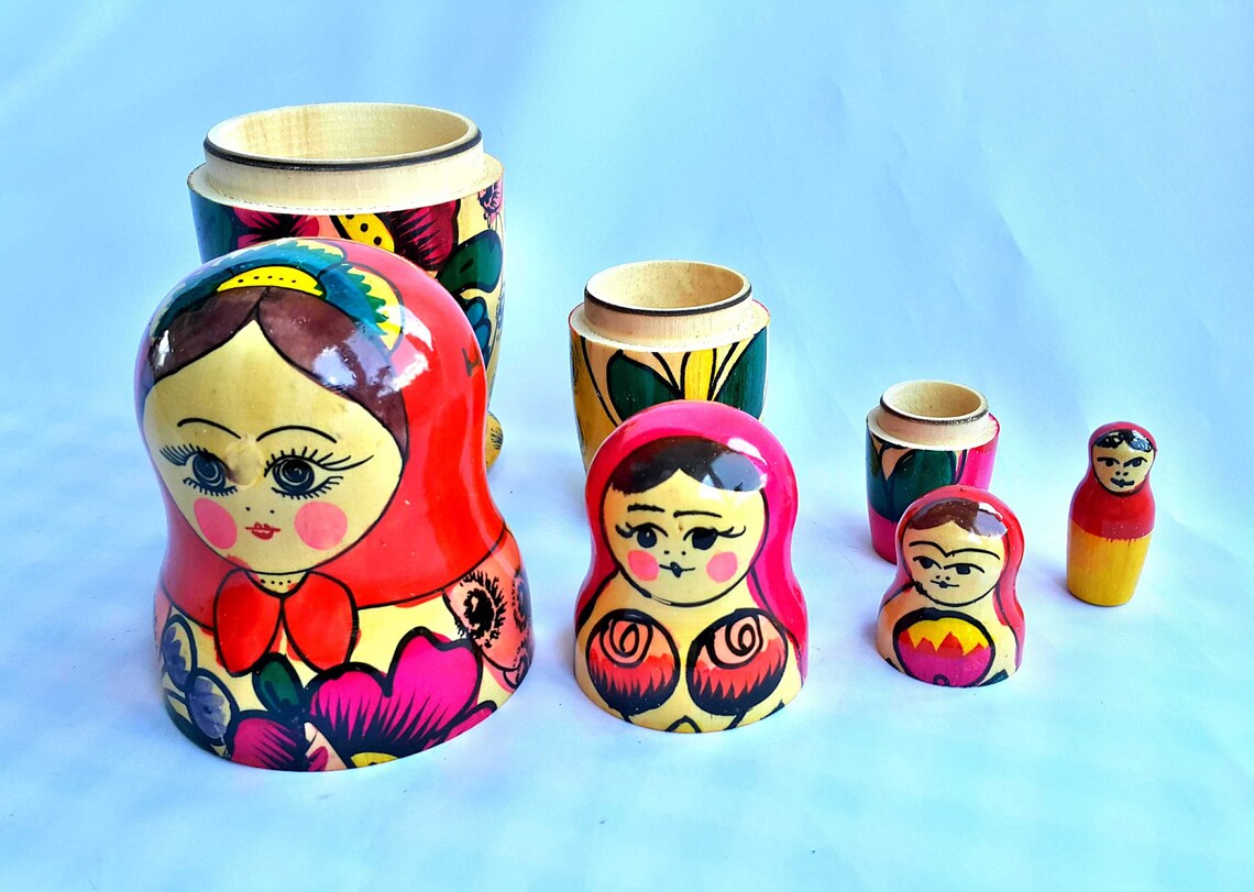 Soviet Vintage Matryoshka Doll Russian Wooden Set 4 Pcs - Etsy