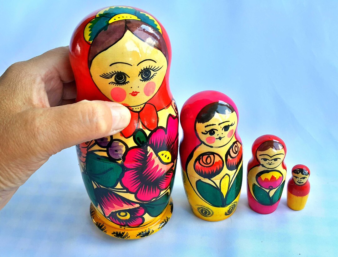 Soviet Vintage Matryoshka Doll Russian Wooden, Set 4 Pcs Wooden ...