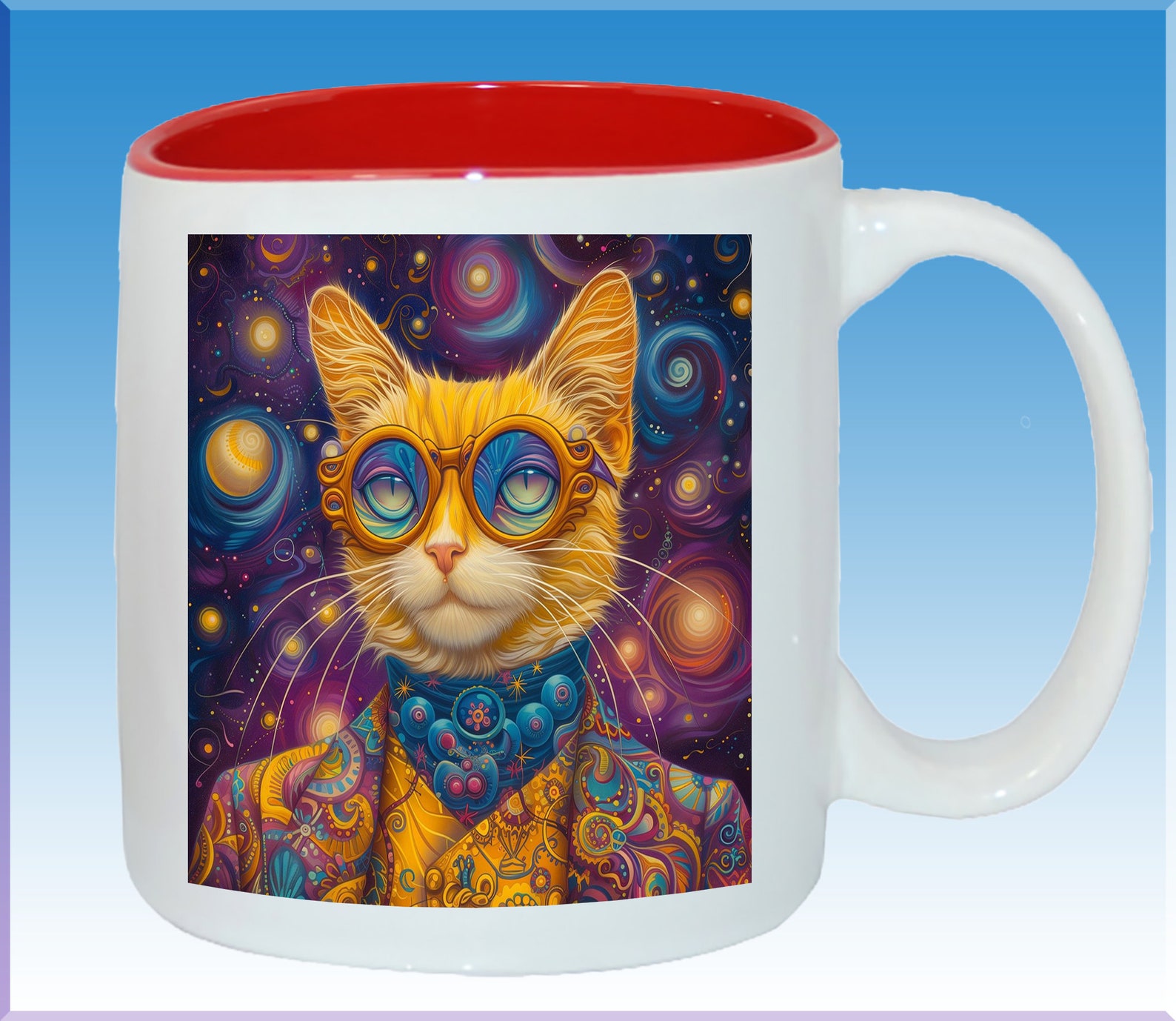 Retro Groovy Cat Coffee Mug, 1990s Style Personalized Cup, Custom Gift ...