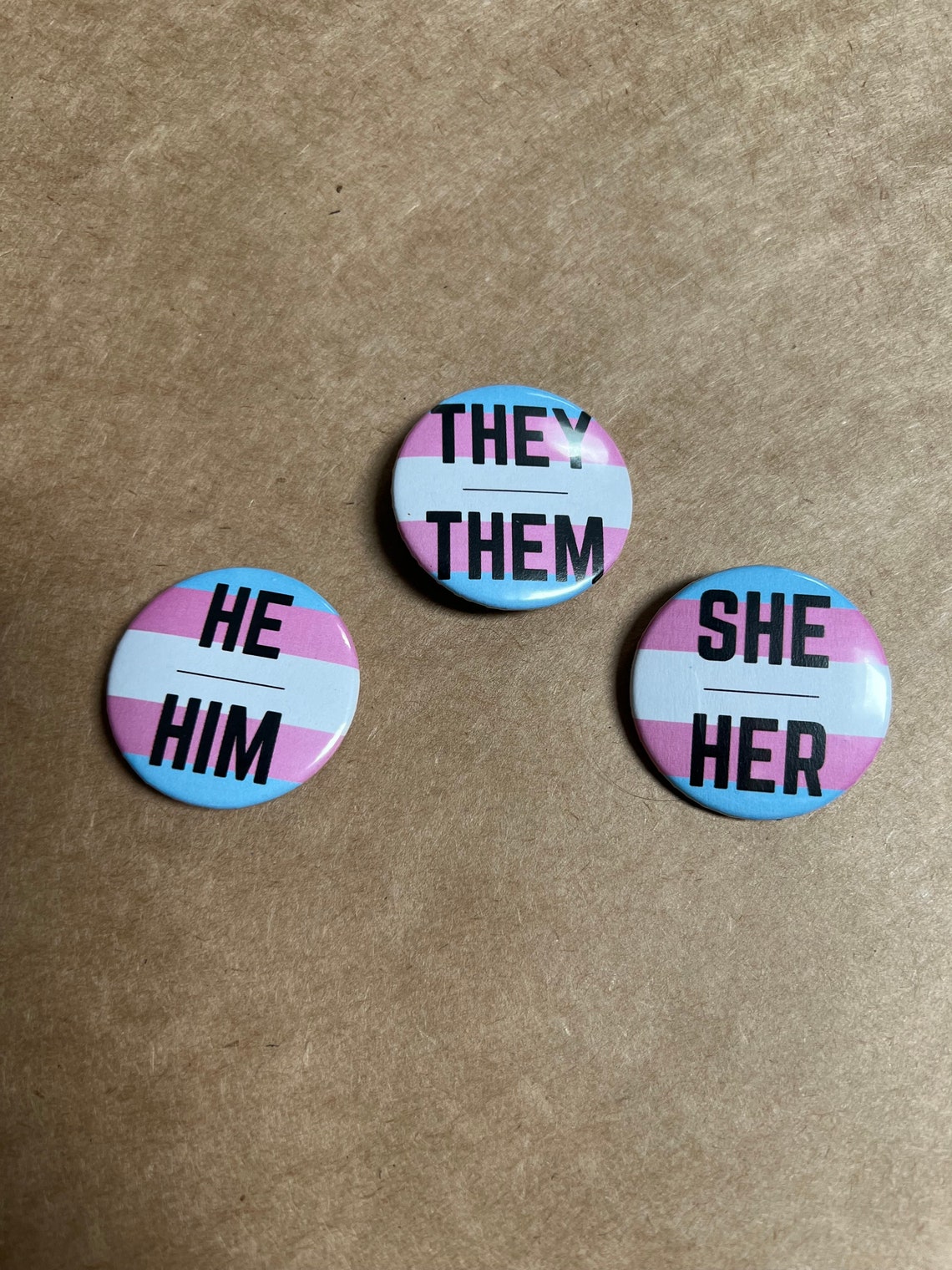 Transgender Flag Pronoun Buttons | She Her Button | He Him Button ...