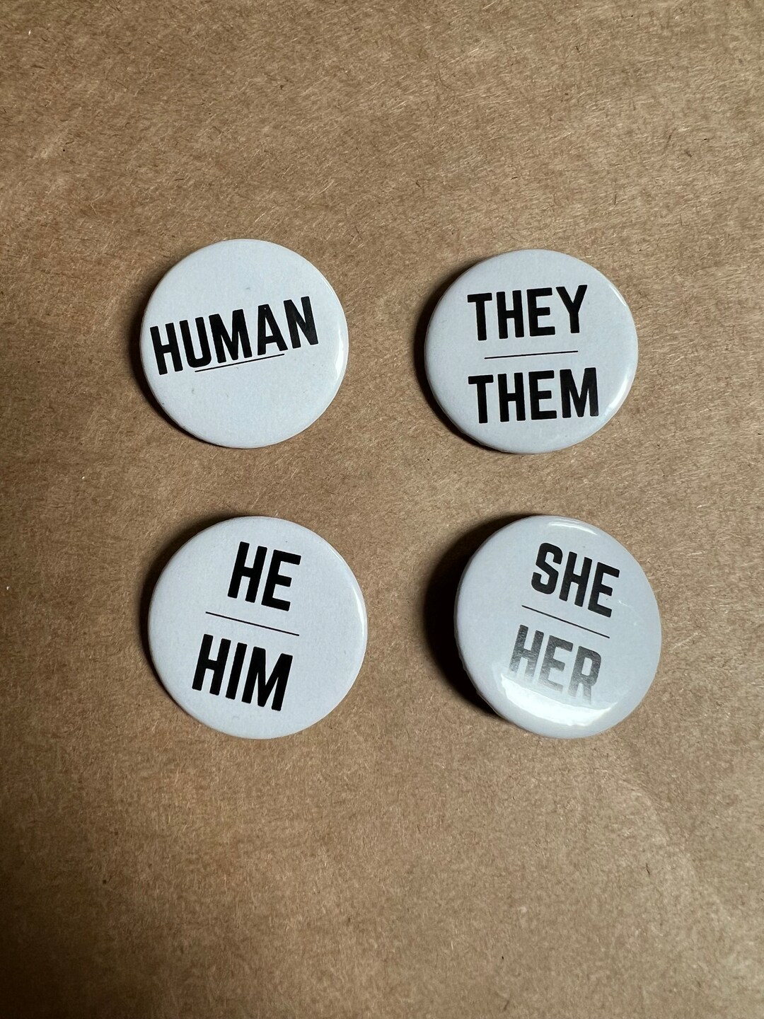 White and Black Pronoun Buttons | She Her Button | He Him Button | They ...