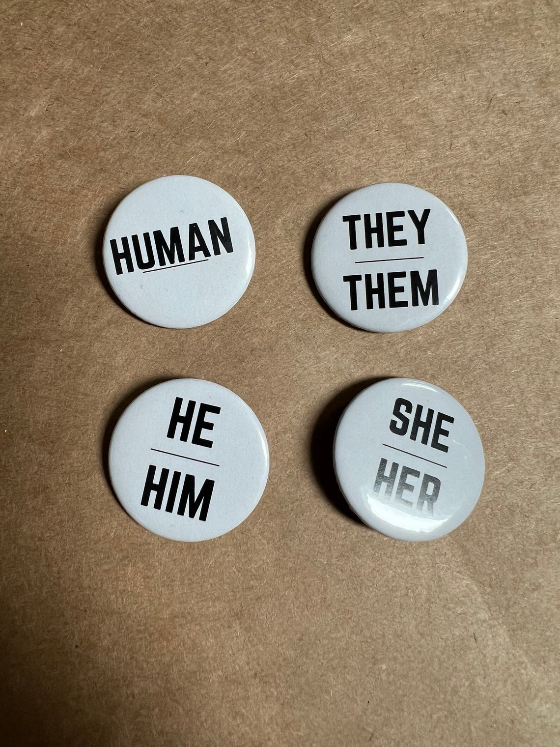 White and Black Pronoun Buttons | She Her Button | He Him Button | They ...