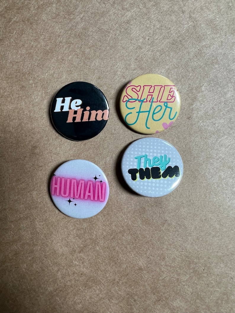 Colorful Pronoun Buttons | She Her Button | He Him Button | They Them ...