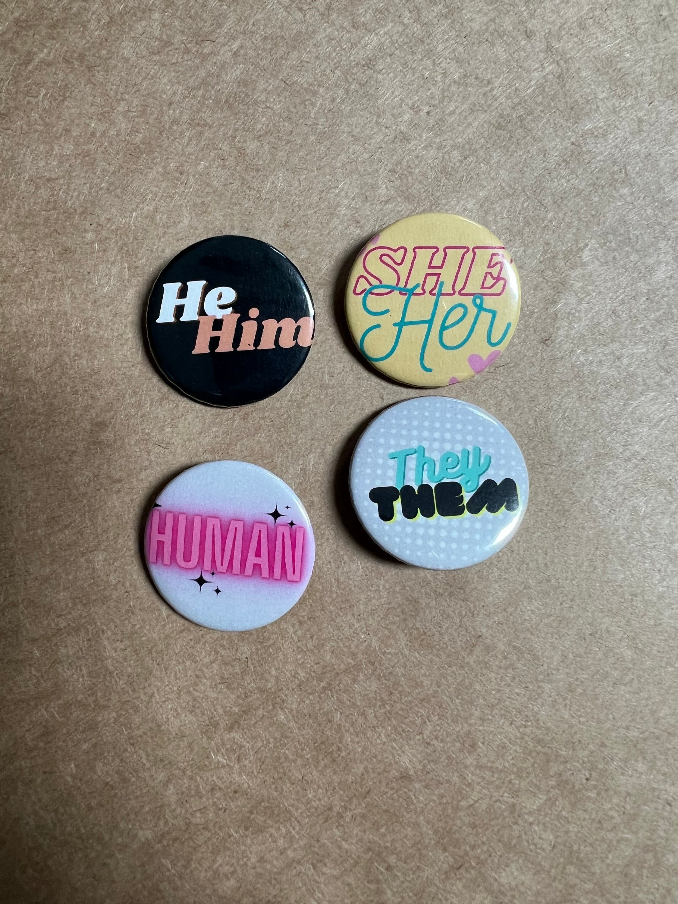 Colorful Pronoun Buttons | She Her Button | He Him Button | They Them ...