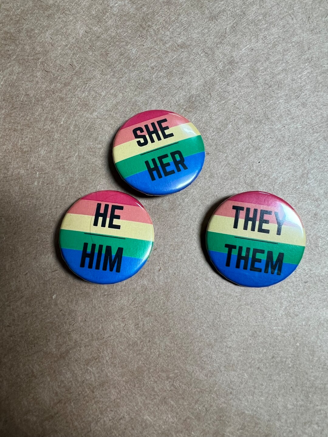 LGBTQ+ FLAG Pronoun Buttons | She Her Button | He Him Button | They ...