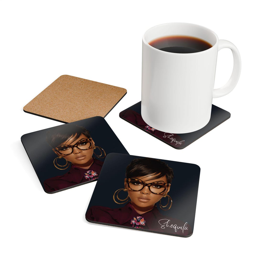 Personalized Black Girl Corkwood Coaster Set Afro Girl Stock Stuffer ...