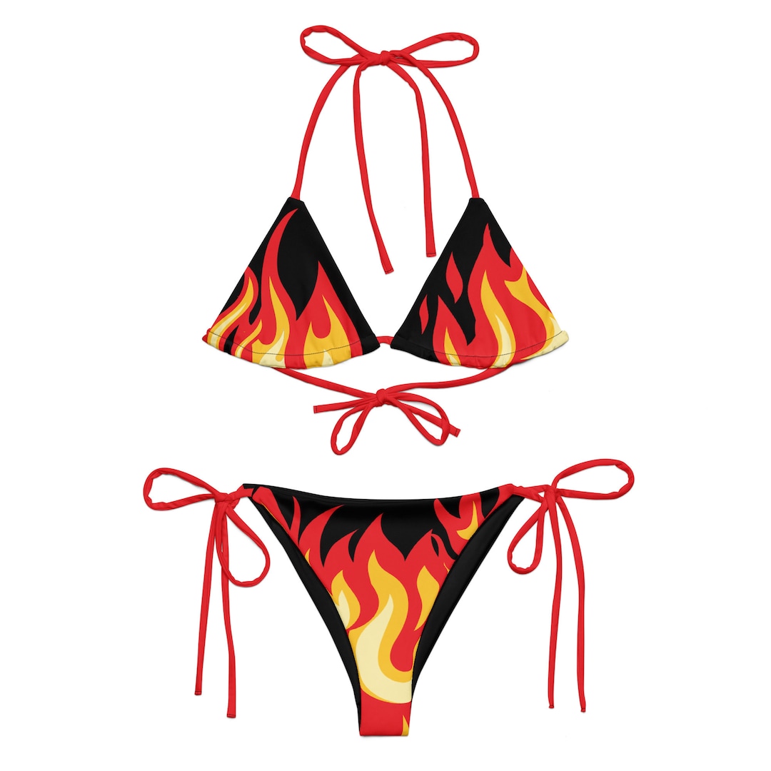 Women's Fire and Flames Bikini, Recycled String Bikini - Etsy
