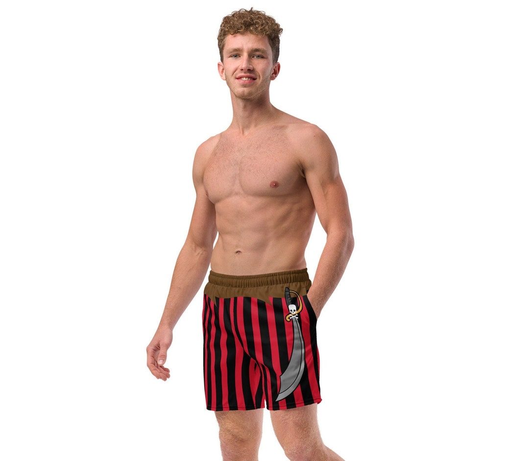Men's Pirate Swim Trunks, Black and Red Stripes, Skull - Etsy