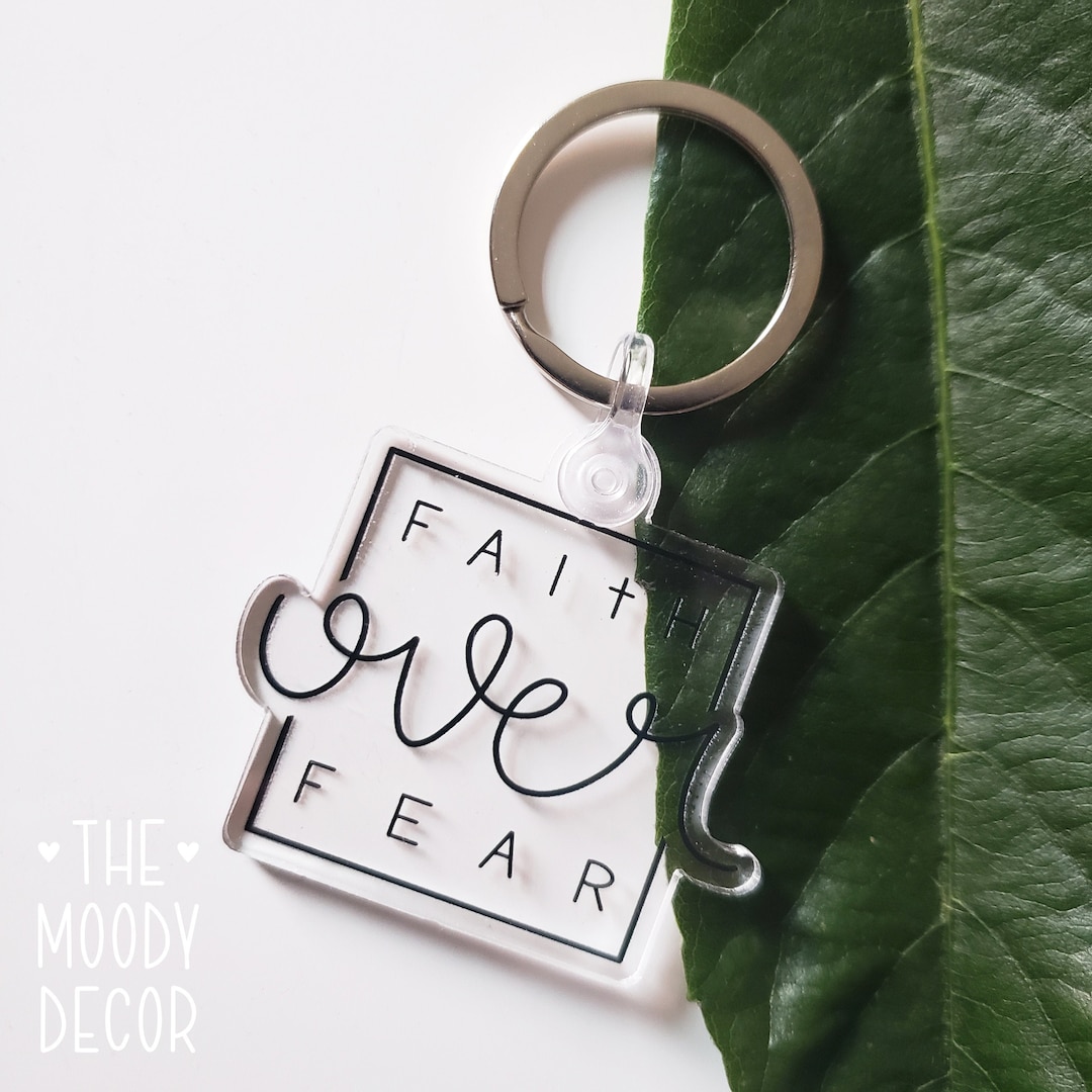Faith Over Fear Keychain, Square Bible Vibes Key Decoration, Love Faith ...