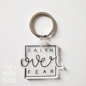 Faith Over Fear Keychain, Square Bible Vibes Key Decoration, Love Faith ...