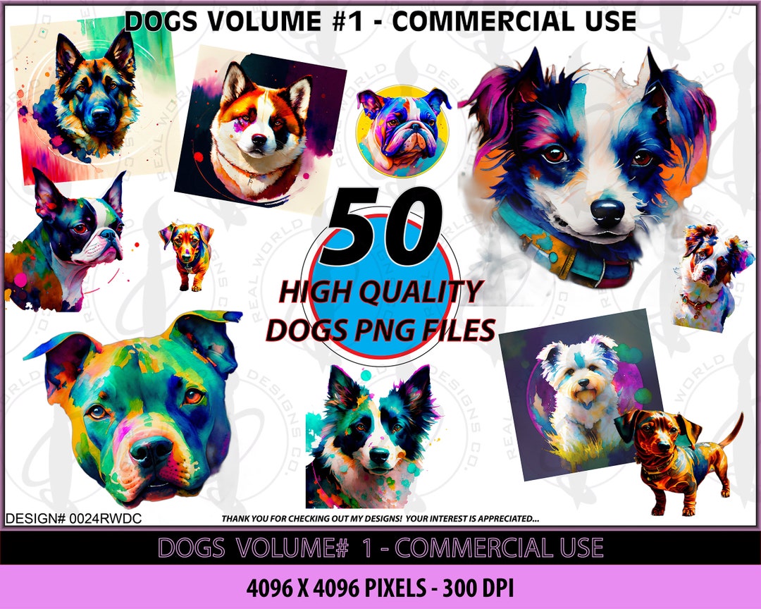 Watercolor Dog PNG Bundle Sublimation Clipart for Commercial Use ...