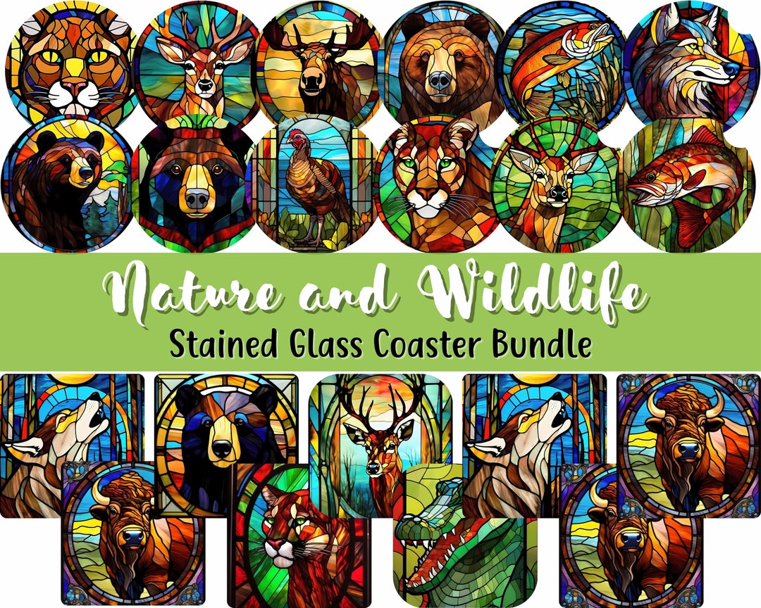 Nature and Wildlife Stained Glass Coaster PNG Bundle - 3900+ Glass ...