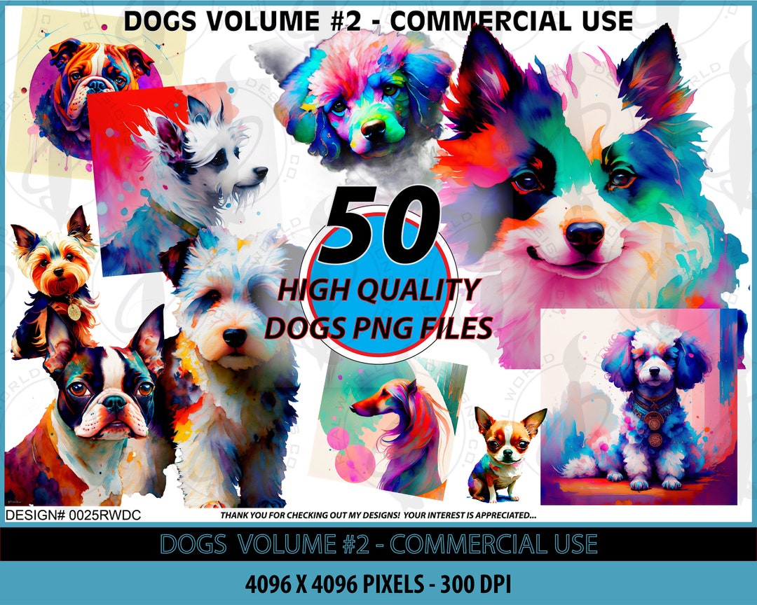 Watercolor Dog PNG Bundle for Sublimation and Commercial Use. Dog PNG ...