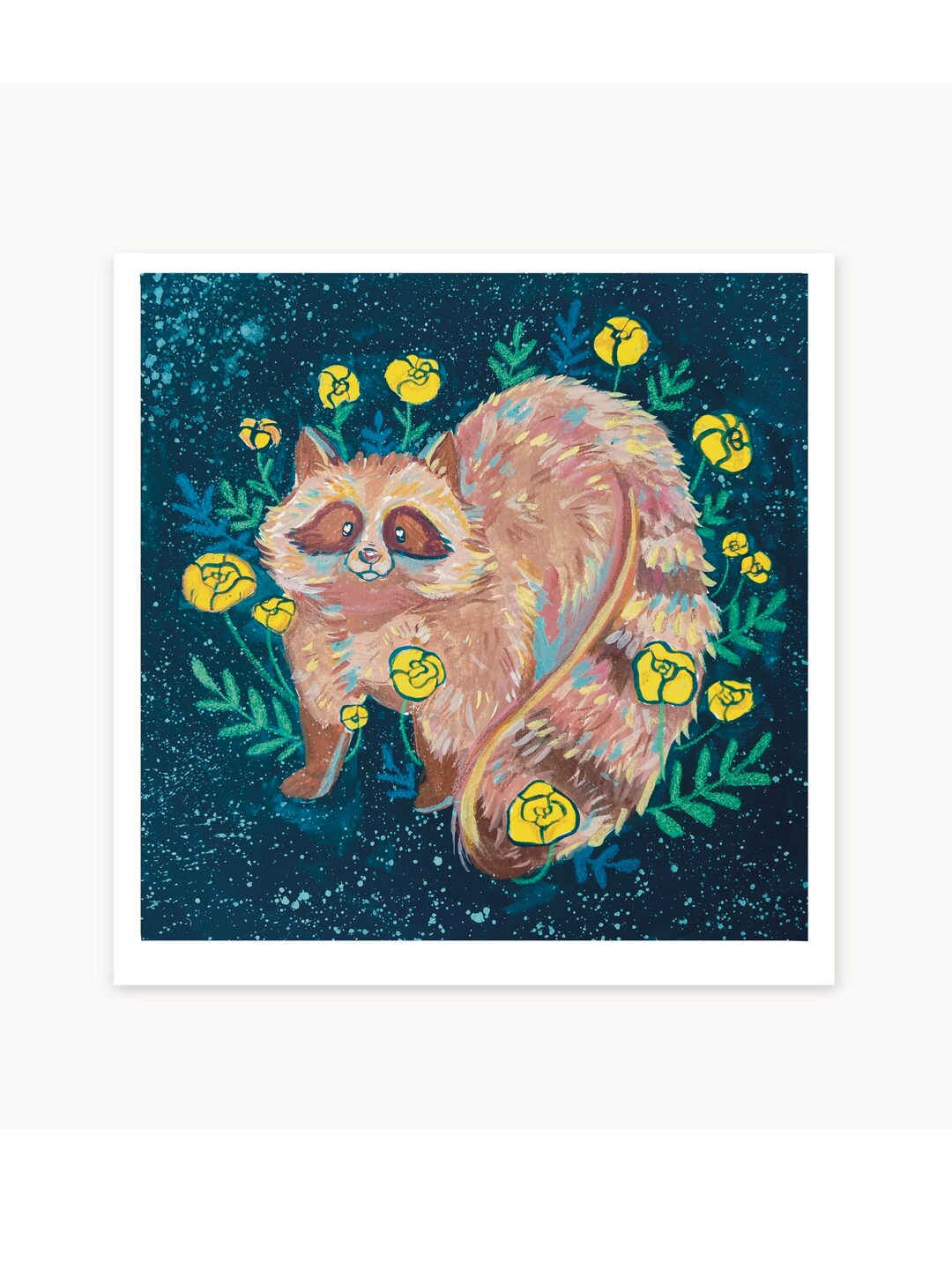 Raccoon Print 5x5 Trash Bandit Gouache Illustration - Etsy