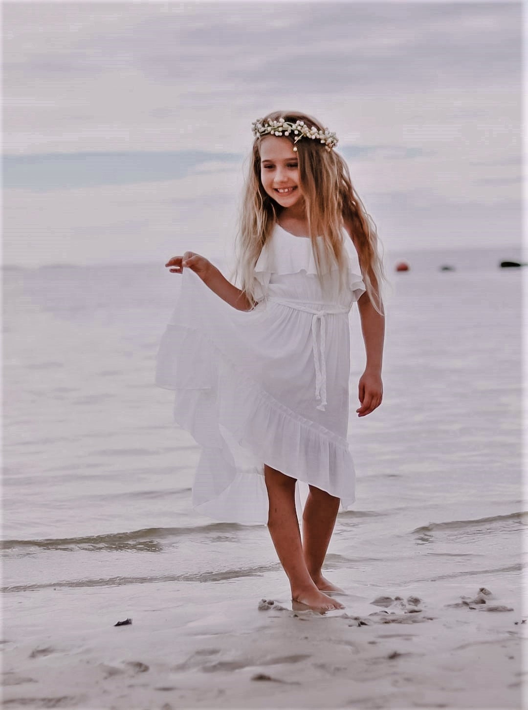 Girls White Beach Beauty Dress Boho Flower Girl Dress Etsy
