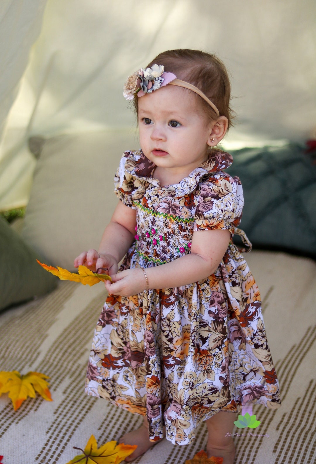 Sweet Leaves Hand-smocked Embroidered Baby Girl Dress / Late Summer ...
