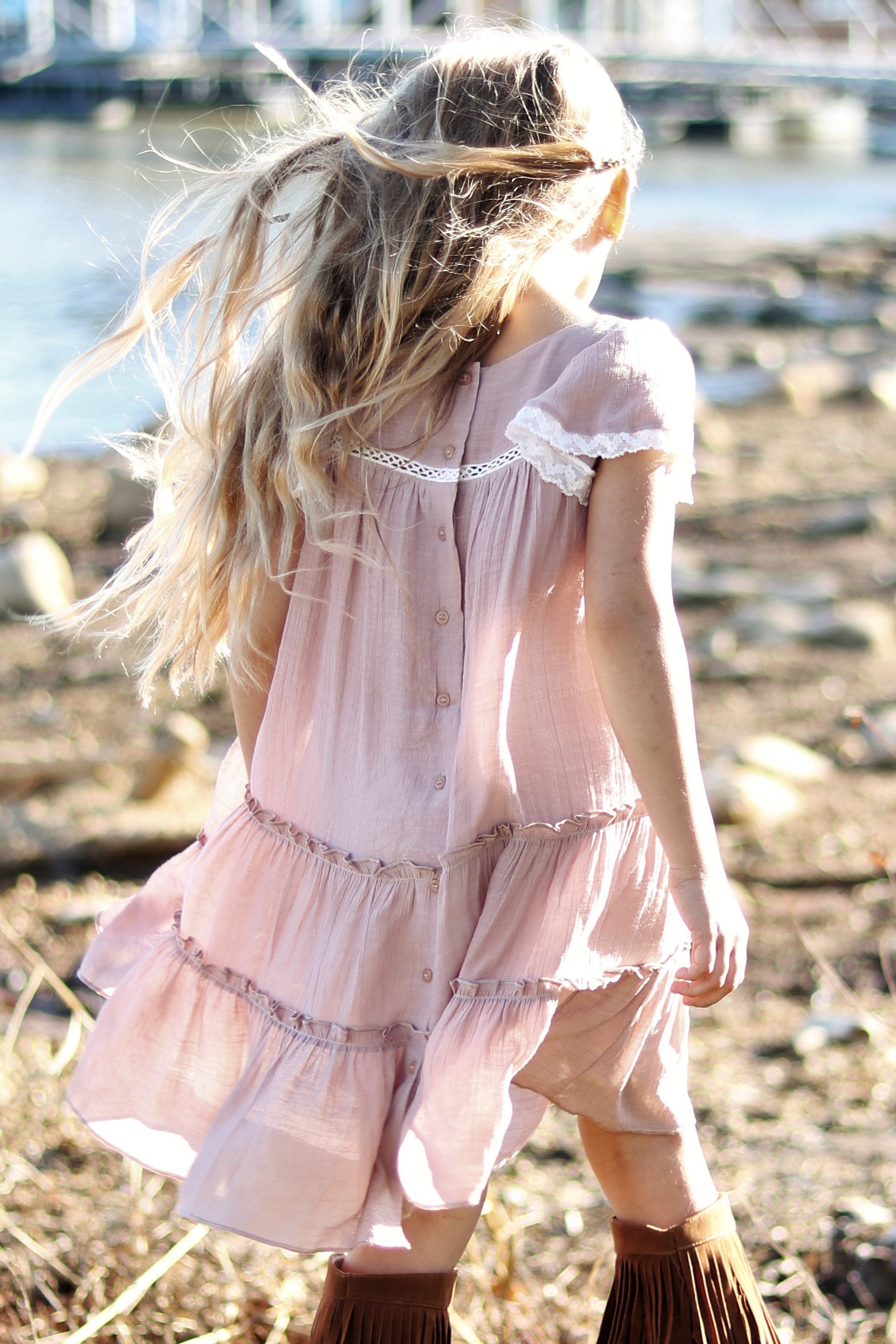 Girls Boho Dress Rustic Country Flower Girl Dress Lace Etsy