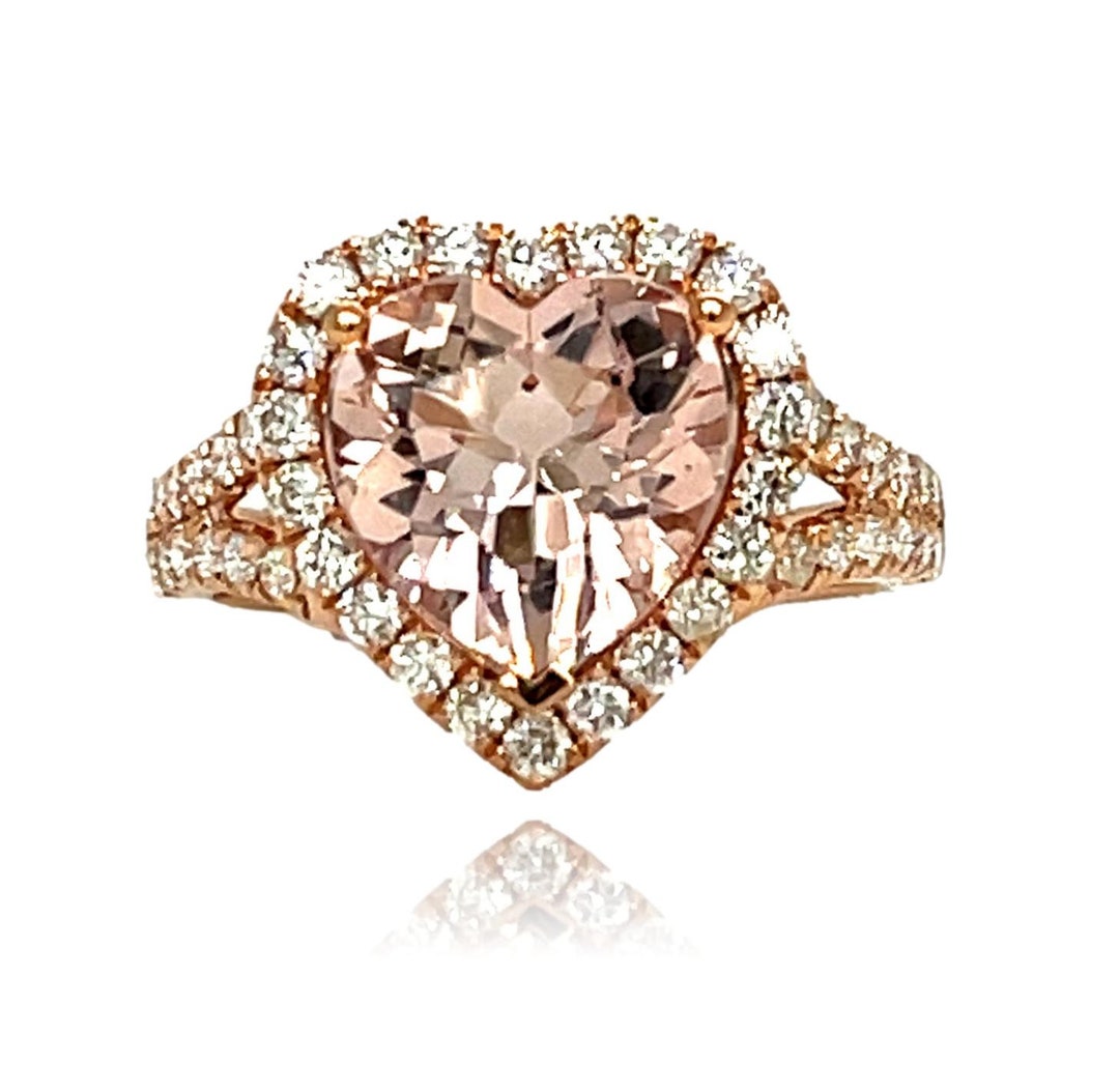 Heart Shape Morganite and Diamond Ring in 14K Rose Gold - Etsy