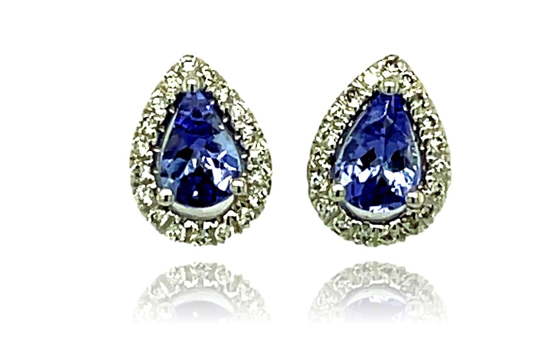 Pear-shaped Tanzanite and Diamond Stud Earrings in 18K White Gold - Etsy